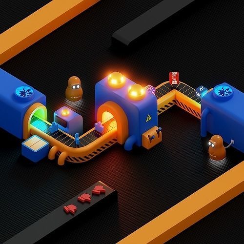 Factory Animation Blender PBR Futur Industrial 3D model animated rigged ...