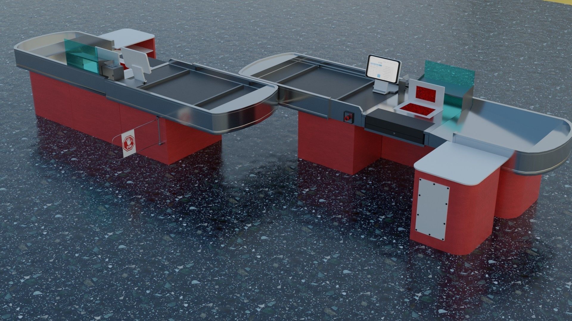 3D model Checkout model in a modern supermarket VR / AR / low-poly ...