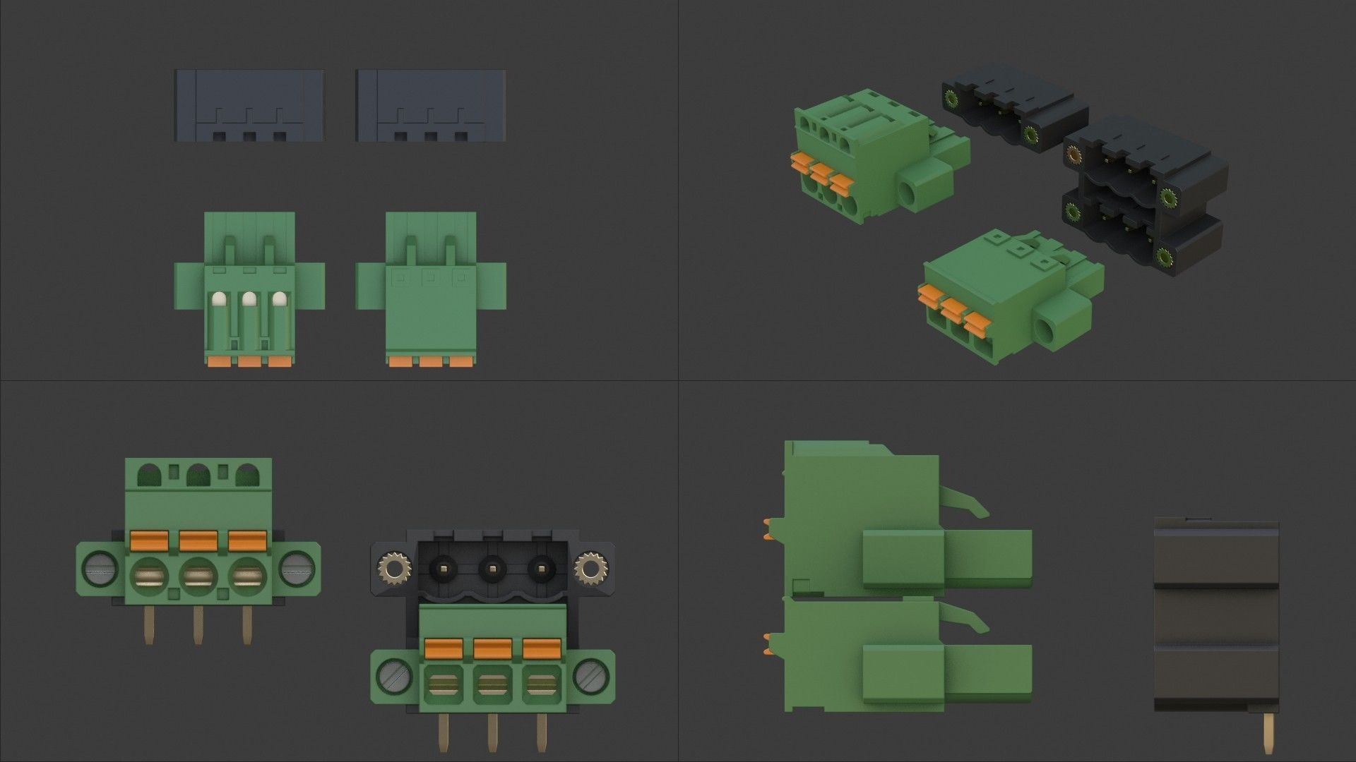 3D model Pluggable Terminal Block 3-Pin Signle and Dual VR / AR / low ...