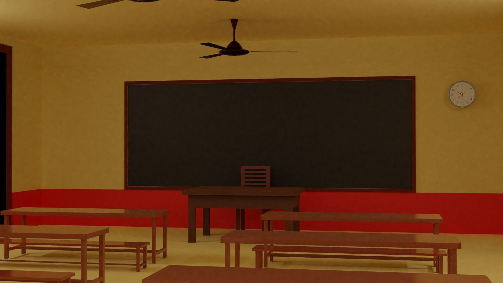3D model Low poly Classroom model with desks and blackboard VR / AR ...