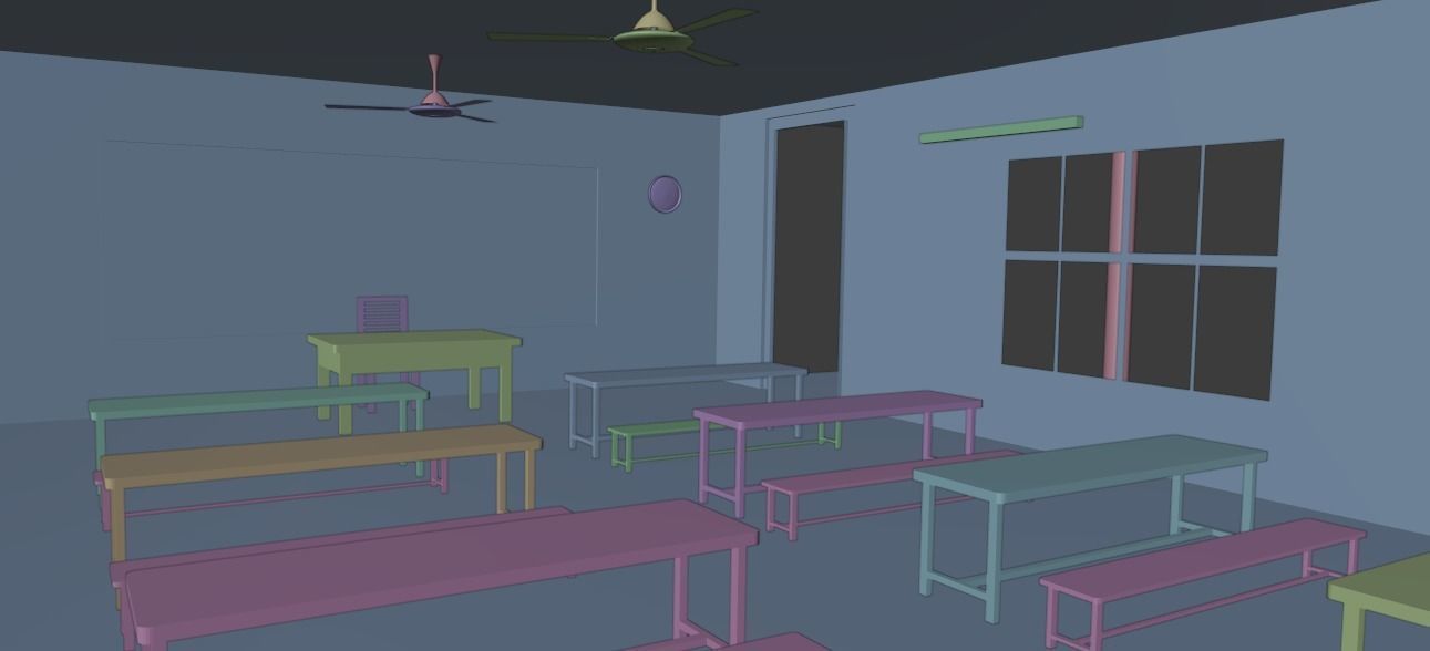 3D model Low poly Classroom model with desks and blackboard VR / AR ...