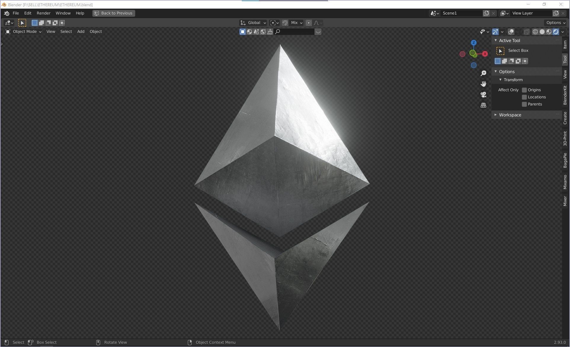 3D model Realistic Ethereum 3D logo floating in water VR / AR / low ...