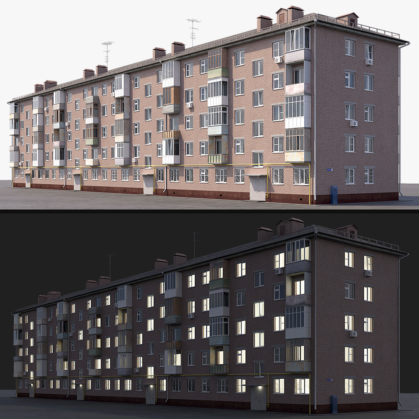 Hrushevka soviet building Red brick 3D model | CGTrader