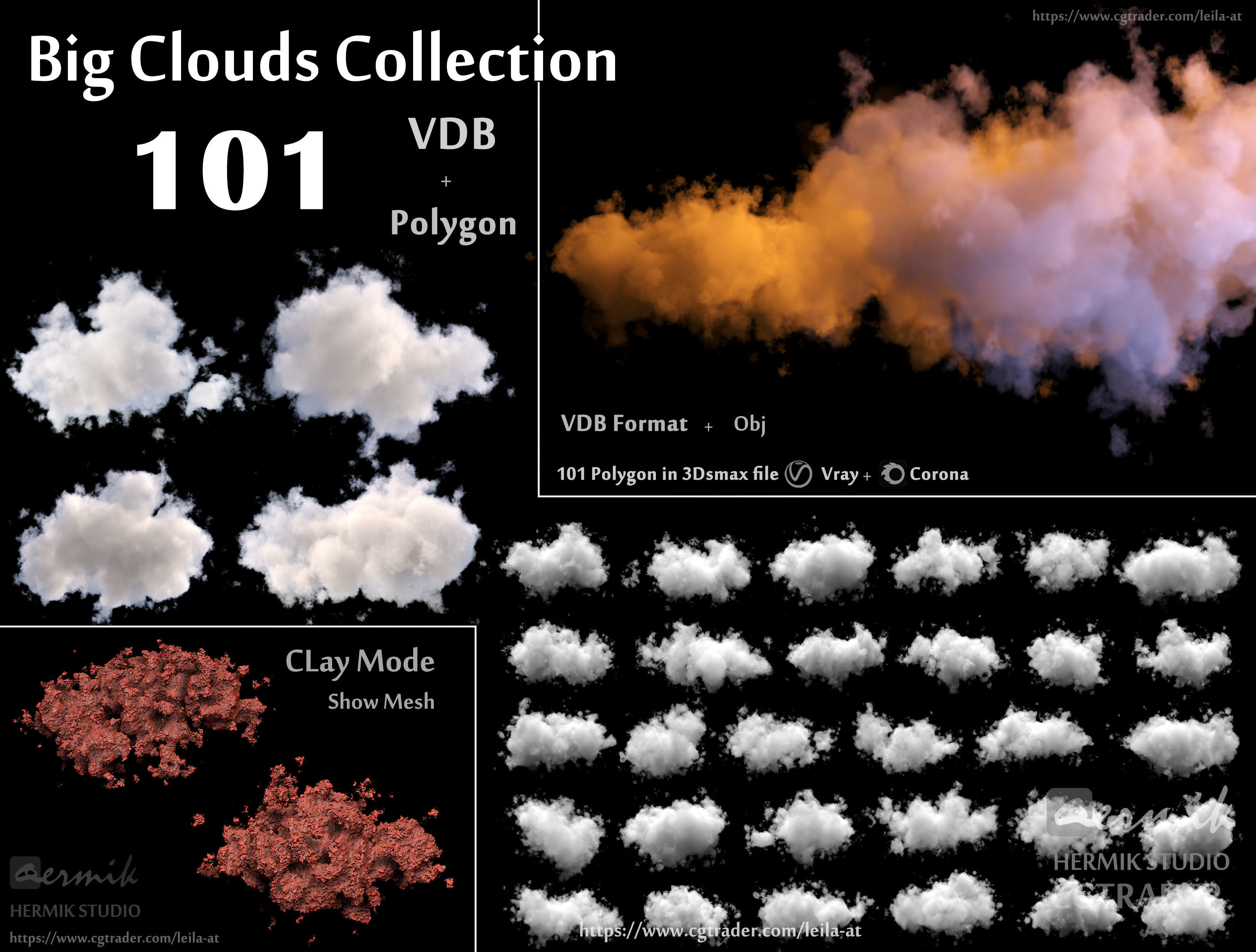 Big 3D Clouds Polygon and VDB Collection - 101 clouds models 3D model rigged | CGTrader