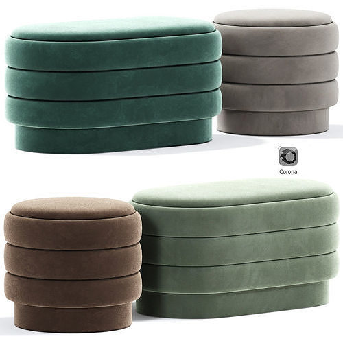 Sofia Ribbed Ottoman Pouf Collection 3D model | CGTrader