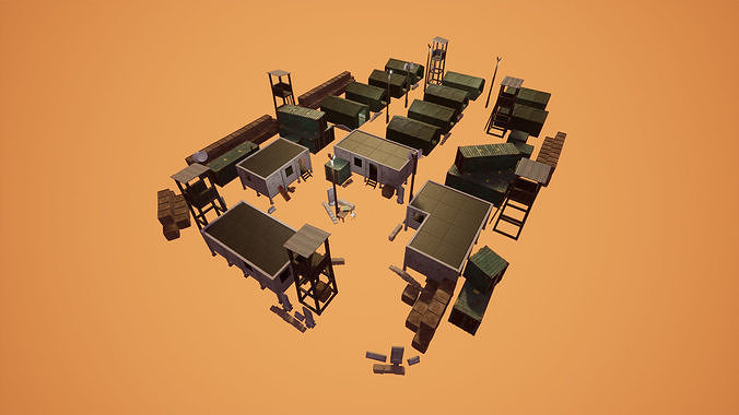 3D model Modular military base with props VR / AR / low-poly | CGTrader