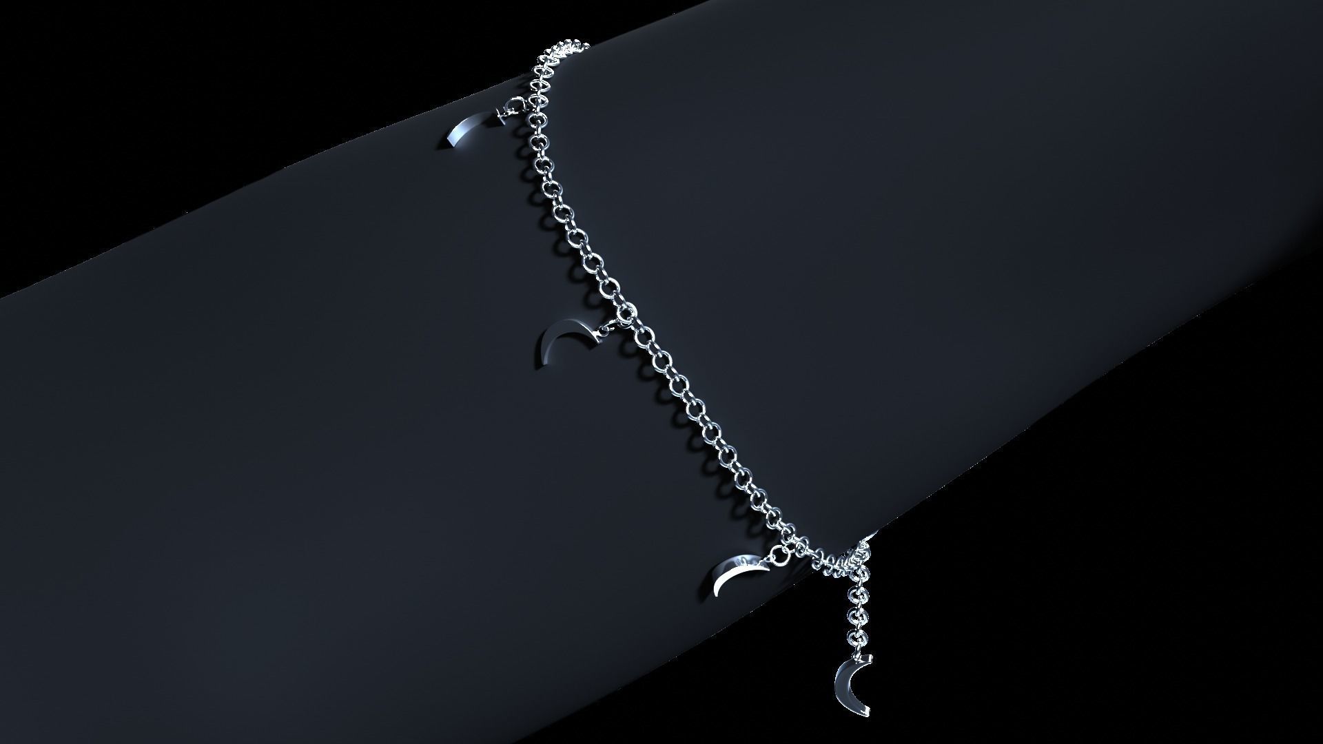 3D model Silver Moon Sickle Charm Bracelet VR / AR / low-poly | CGTrader