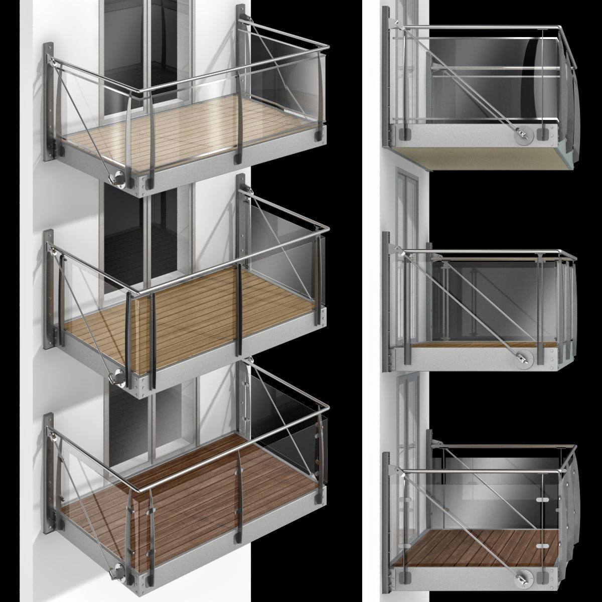Metal balcony 3 types of console balconies 3D model | CGTrader