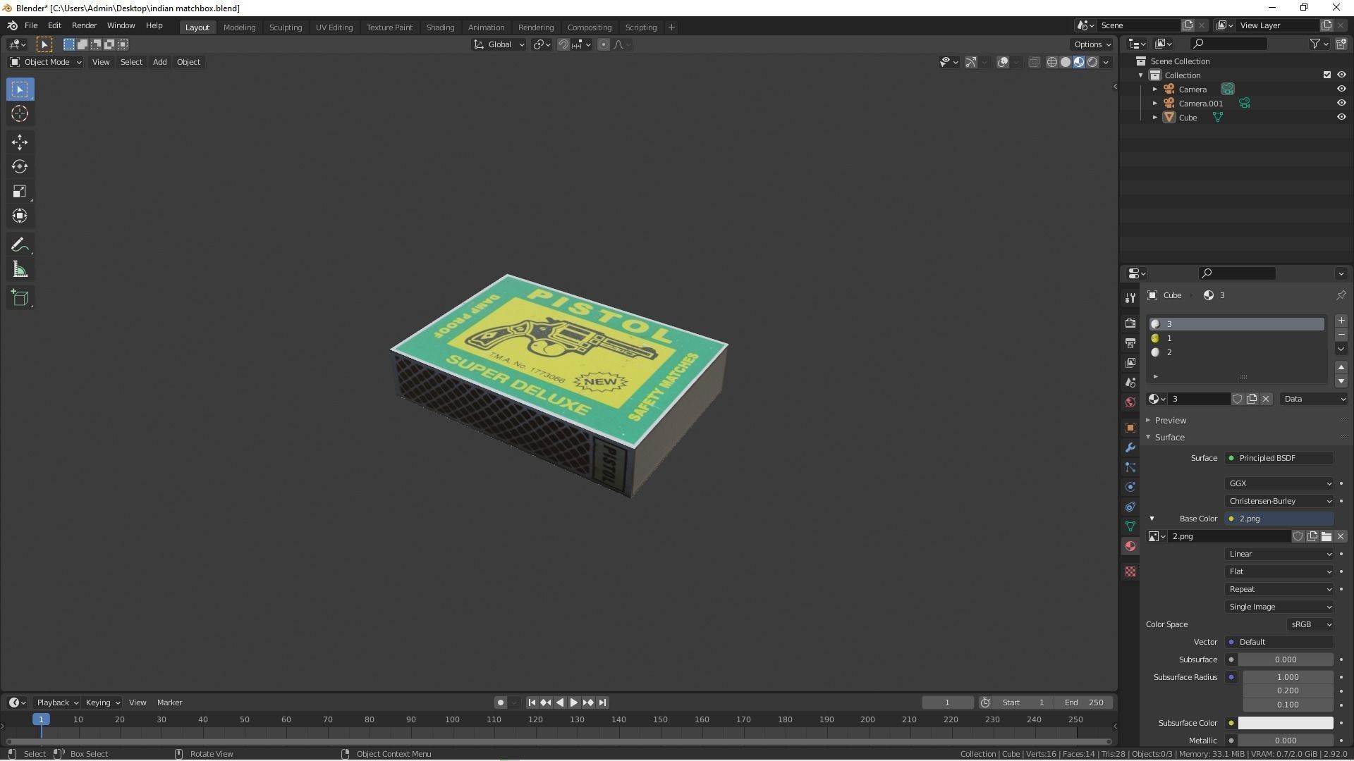 Indian matchbox pistol free 3D model | CGTrader