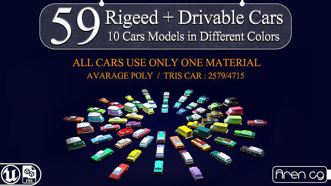 3D model 59 rigged and drivable Lowpoly cars VR / AR / low-poly rigged ...