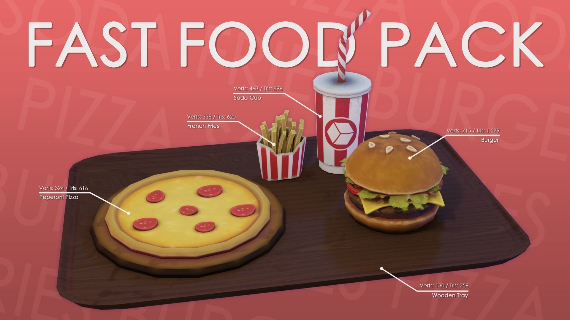 Fast Food Stylized Low-Poly Pack free VR / AR / low-poly 3D model ...