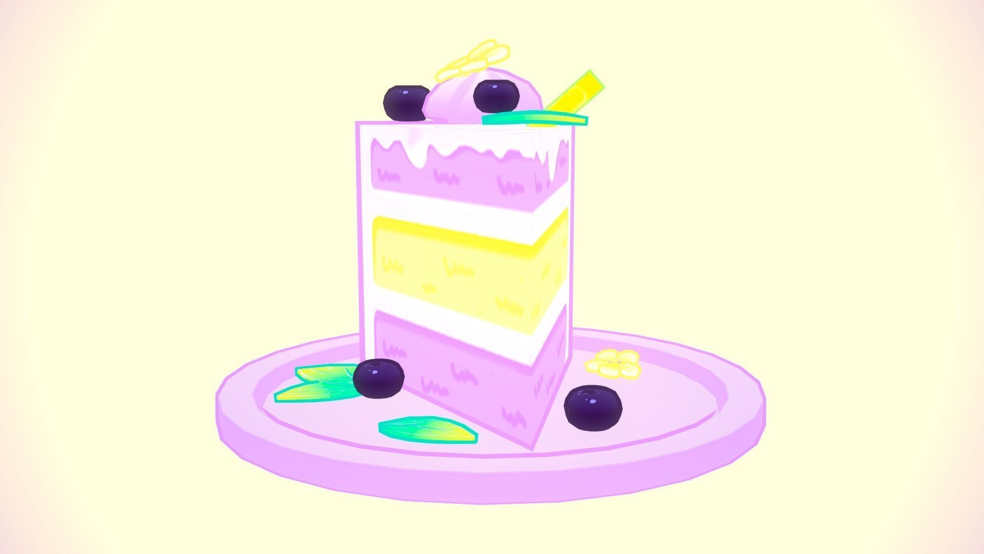 3D model Lemon Blueberry Cheesecake Cake VR / AR / low-poly | CGTrader