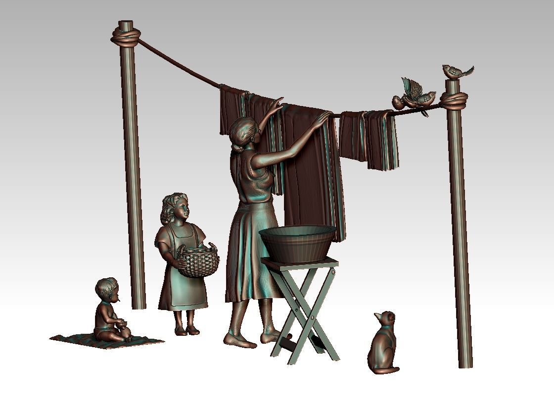 family bronze statue of woman washing clothes 3D model 3D printable ...