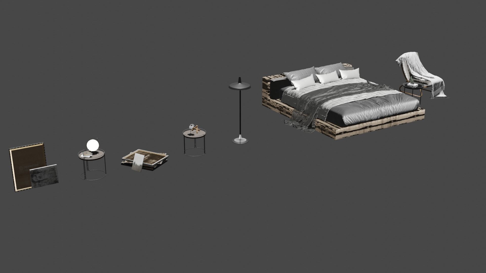 Bed with assets free 3D model | CGTrader