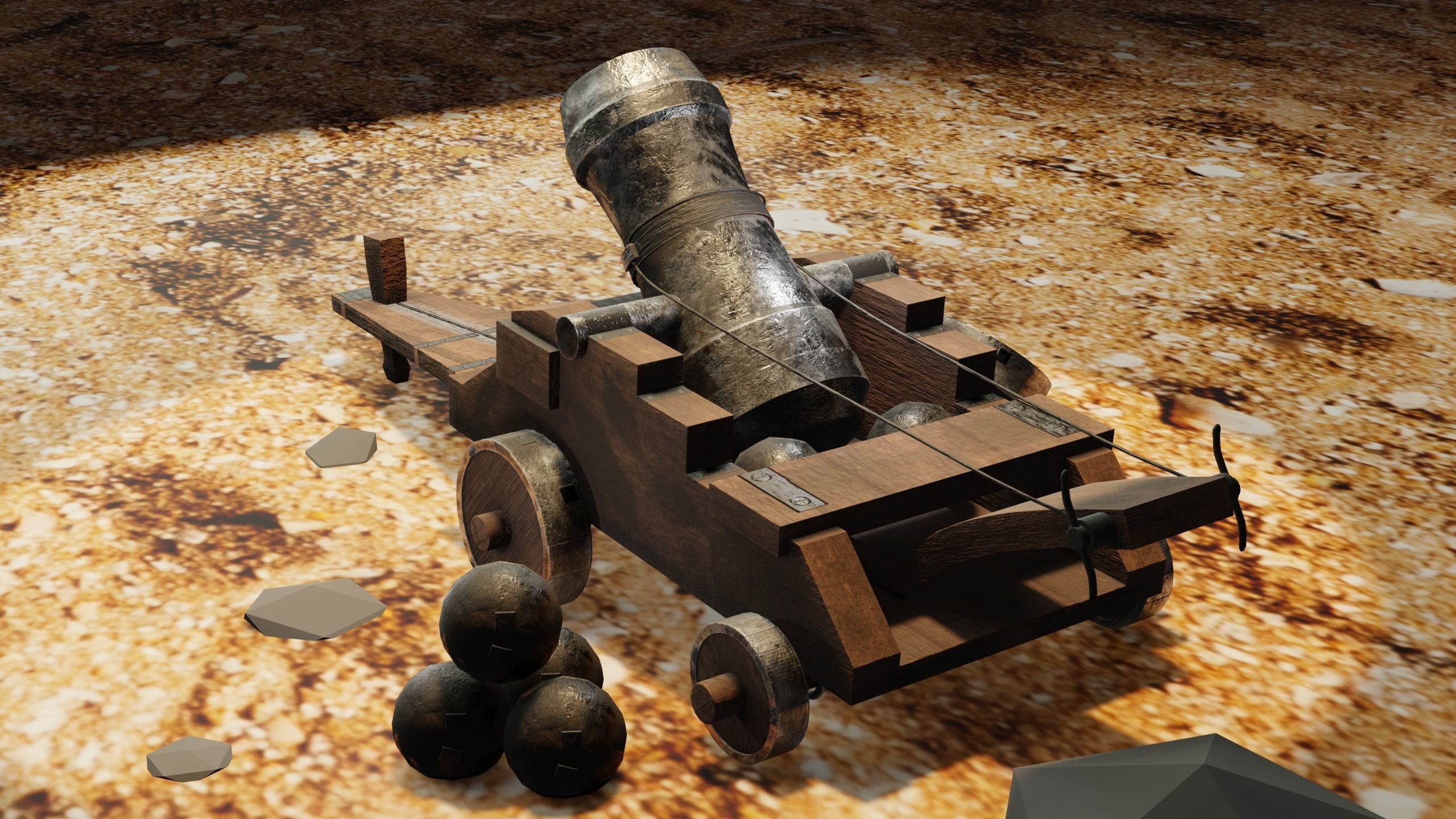 3D model Stylized Mortar Weapon Wood 4k Textures PBR Low-poly game ...