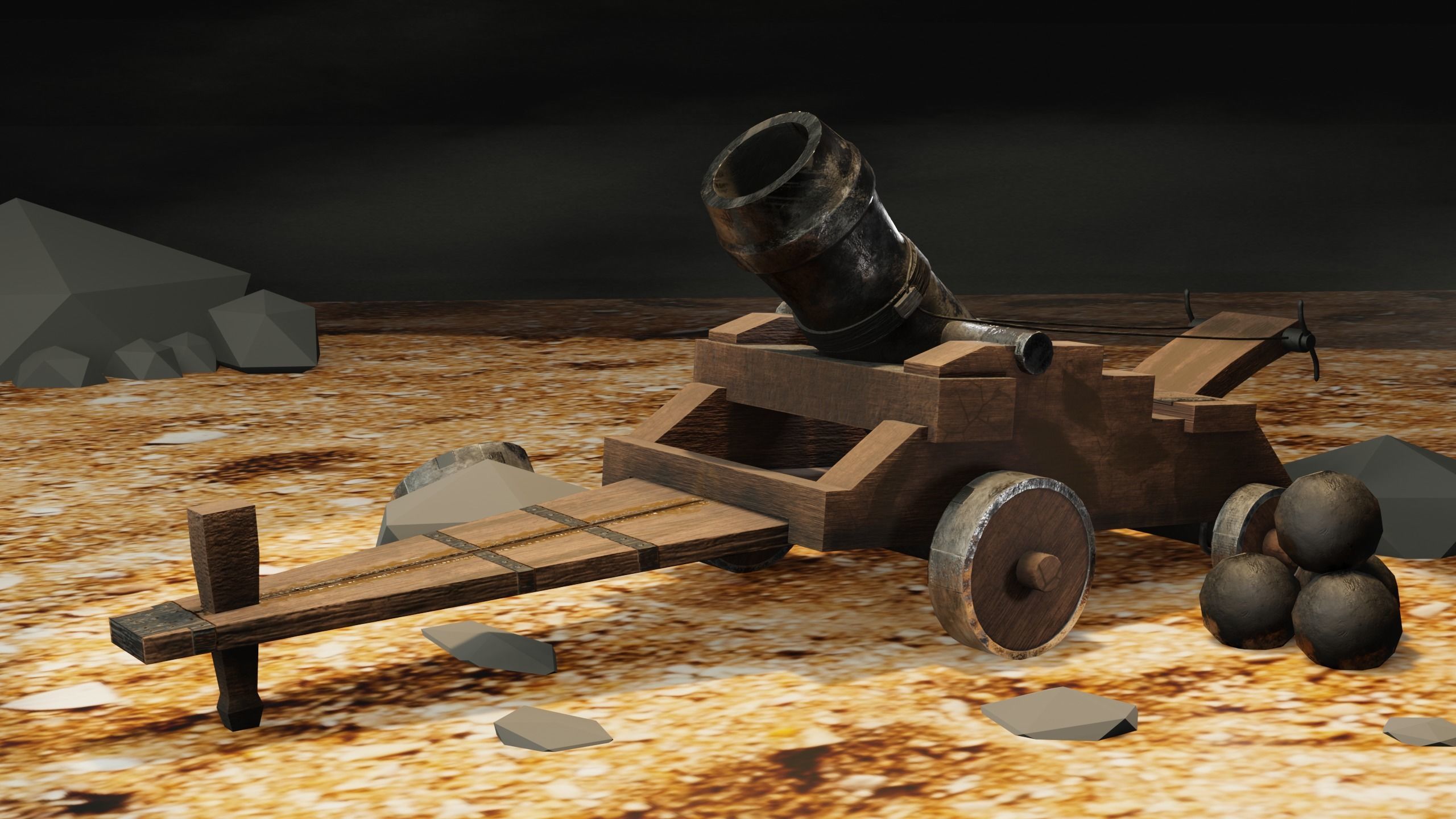 3D model Stylized Mortar Weapon Wood 4k Textures PBR Low-poly game ...