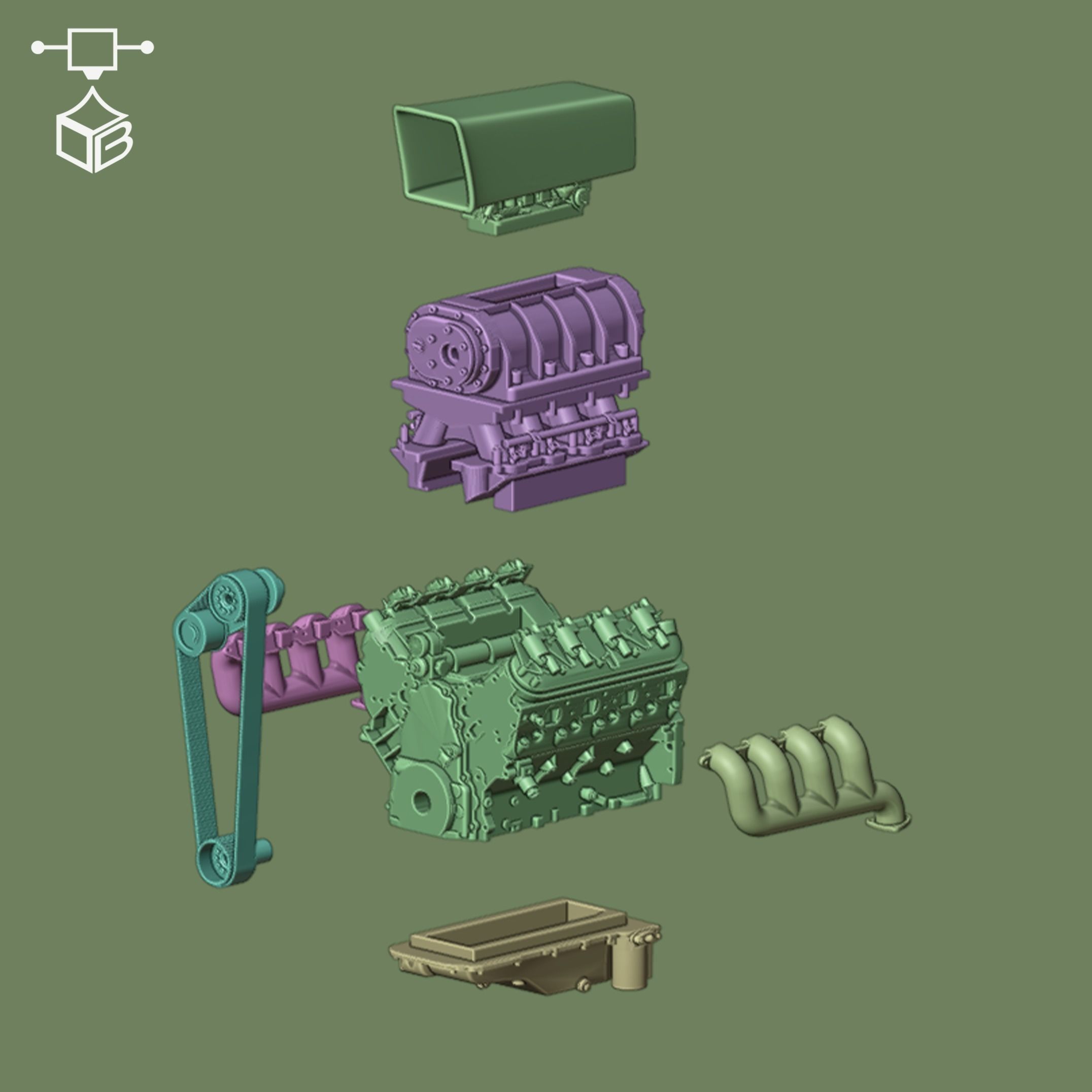 ENGINE LSX V8 SUPERCHARGED 3D model 3D printable | CGTrader