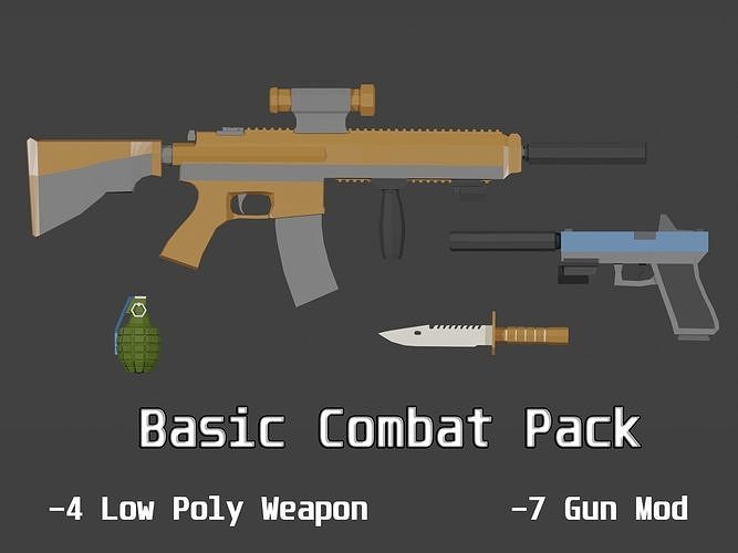 3D model Basic Weapon Pack - Low Poly 2 Gun 1 Knife and 1 Grenade VR / AR / low-poly | CGTrader
