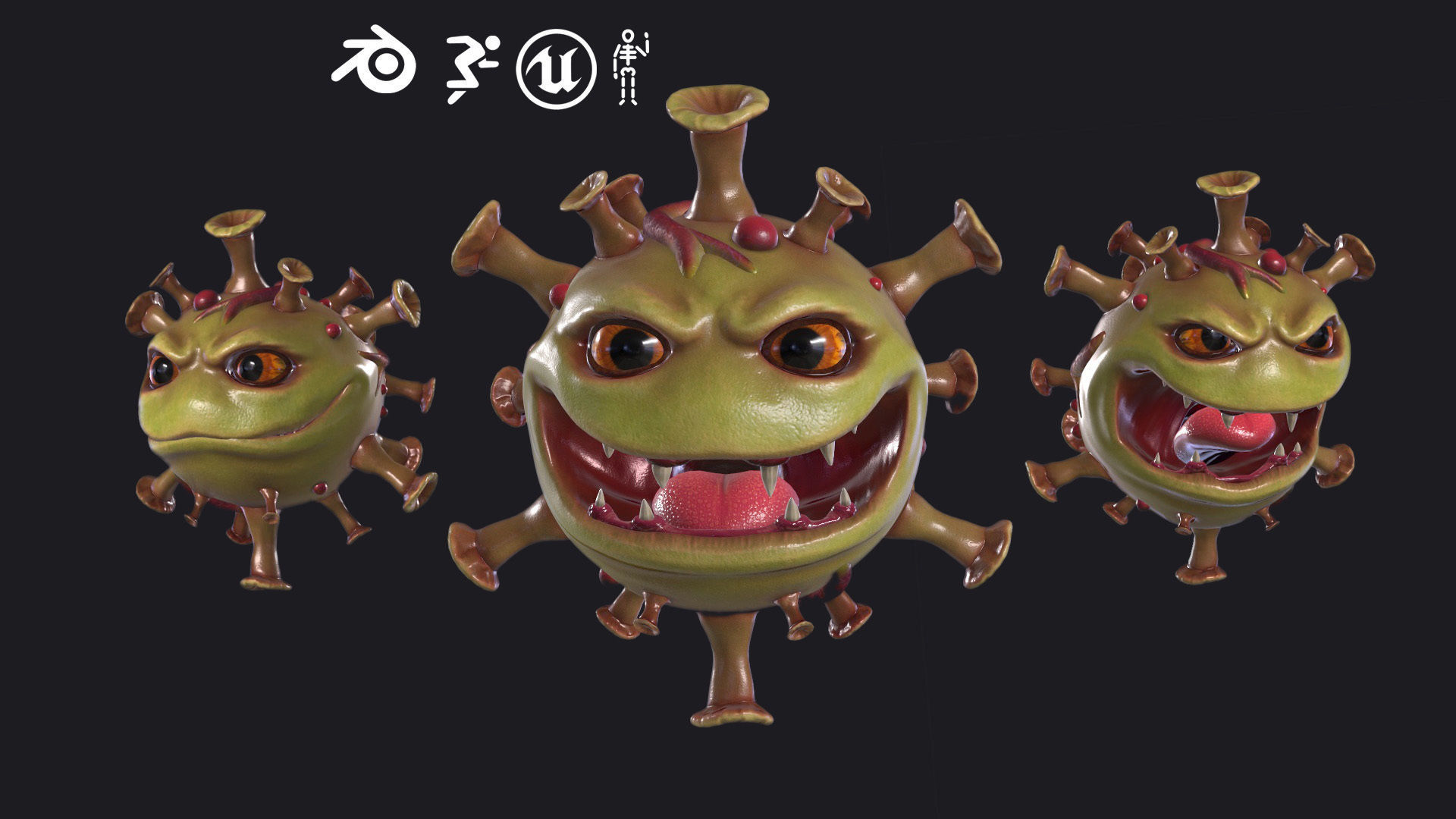 3D model Virus Monster Head VR / AR / low-poly rigged animated | CGTrader