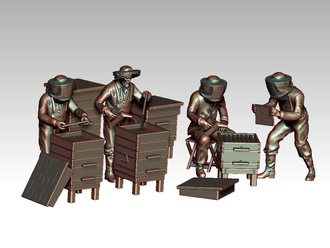 apiary and beekeepers 3D model 3D printable | CGTrader