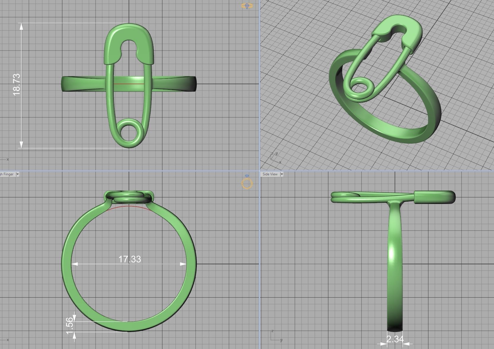 Safety Pin Diamond Ring Own design 3dmodel 3D model 3D printable | CGTrader
