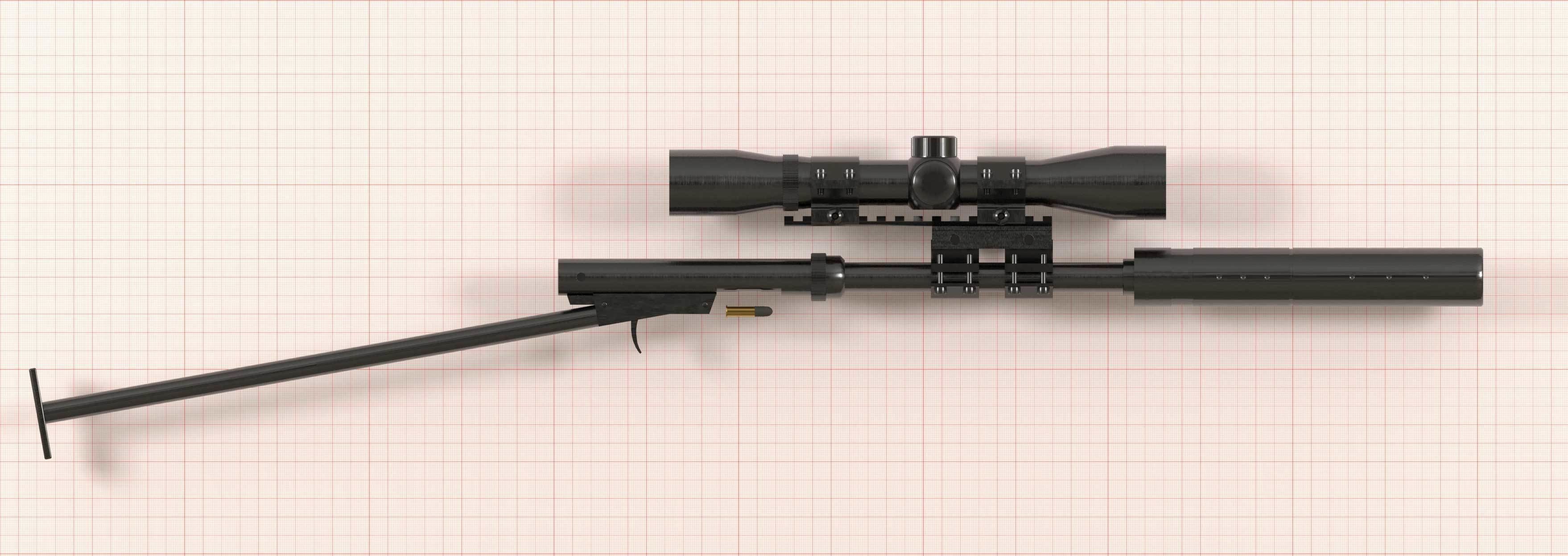 3D model 22LR homemade single shot semi-automatic survival carbine VR ...