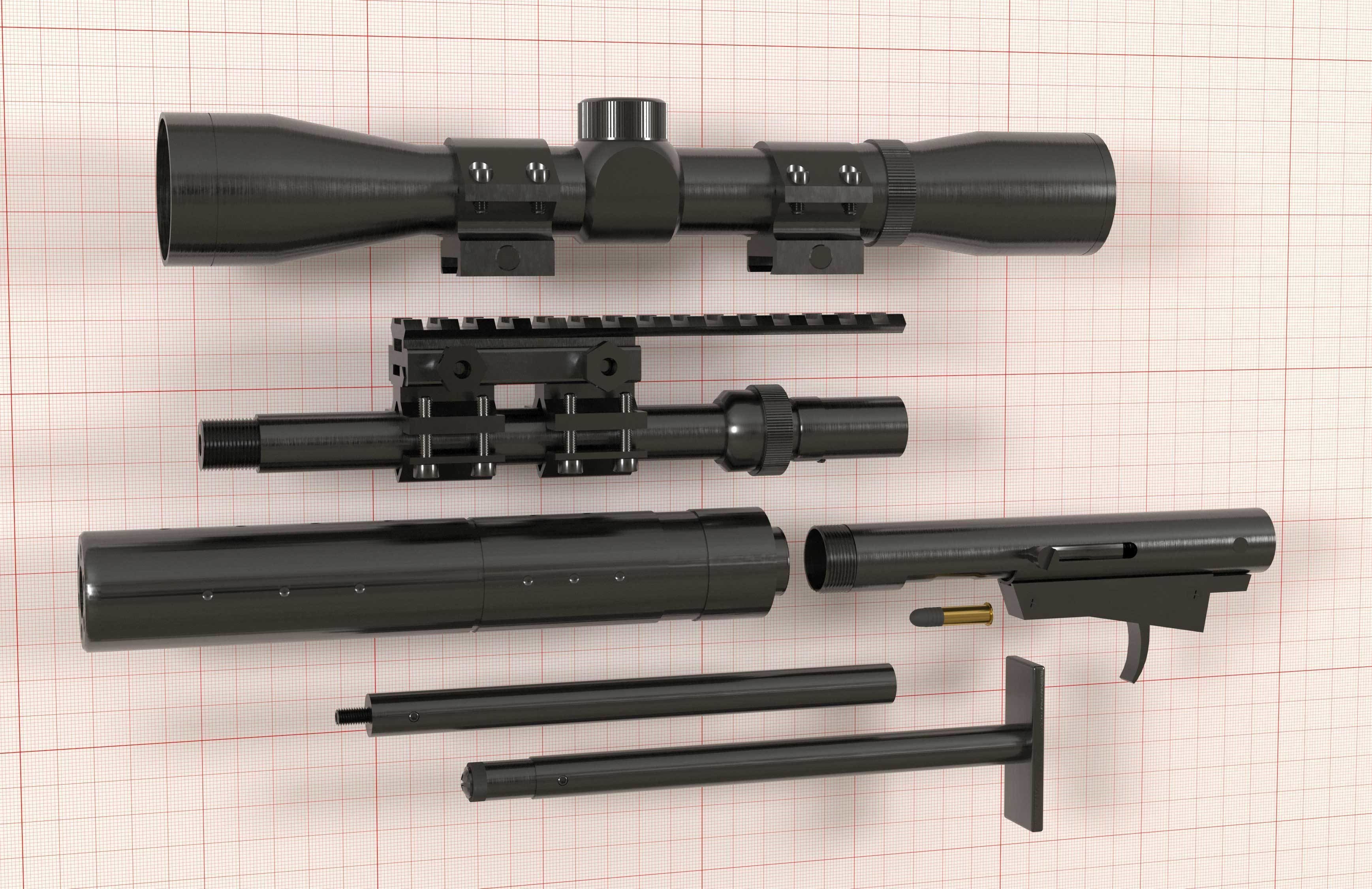 3D model 22LR homemade single shot semi-automatic survival carbine VR ...