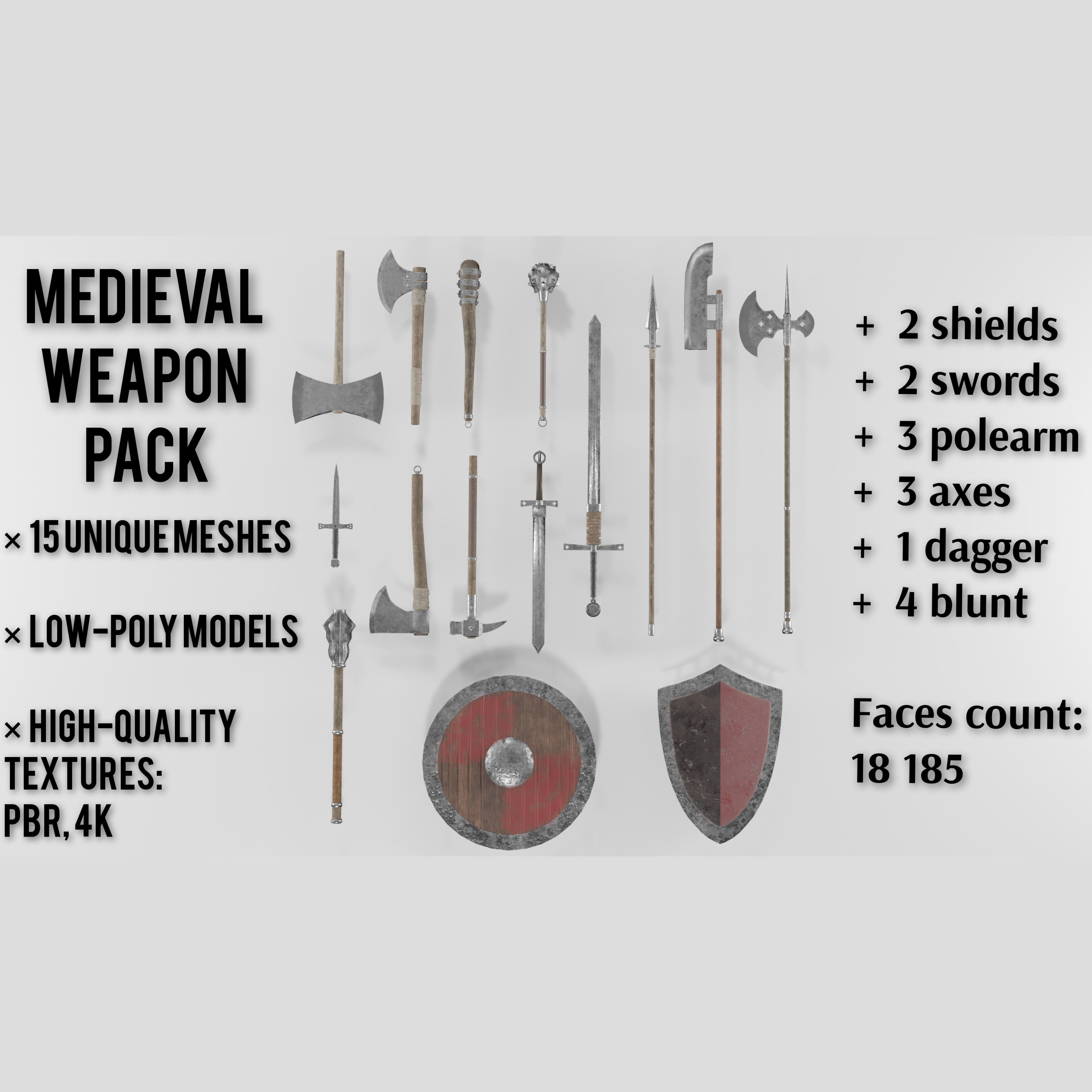 3D Model Collection Medieval melee weapon pack VR / AR / low-poly ...