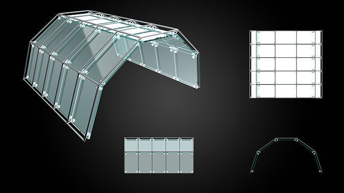 Arched structure wireframe with connections and glass panels 3D model ...