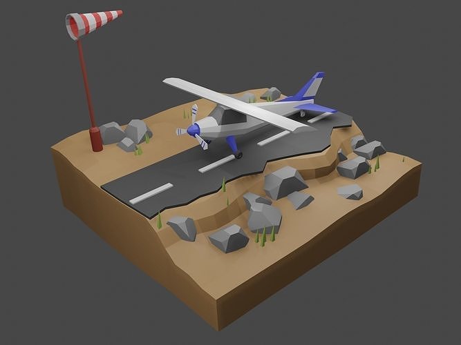 3D model airplane model low poly on road VR / AR / low-poly | CGTrader