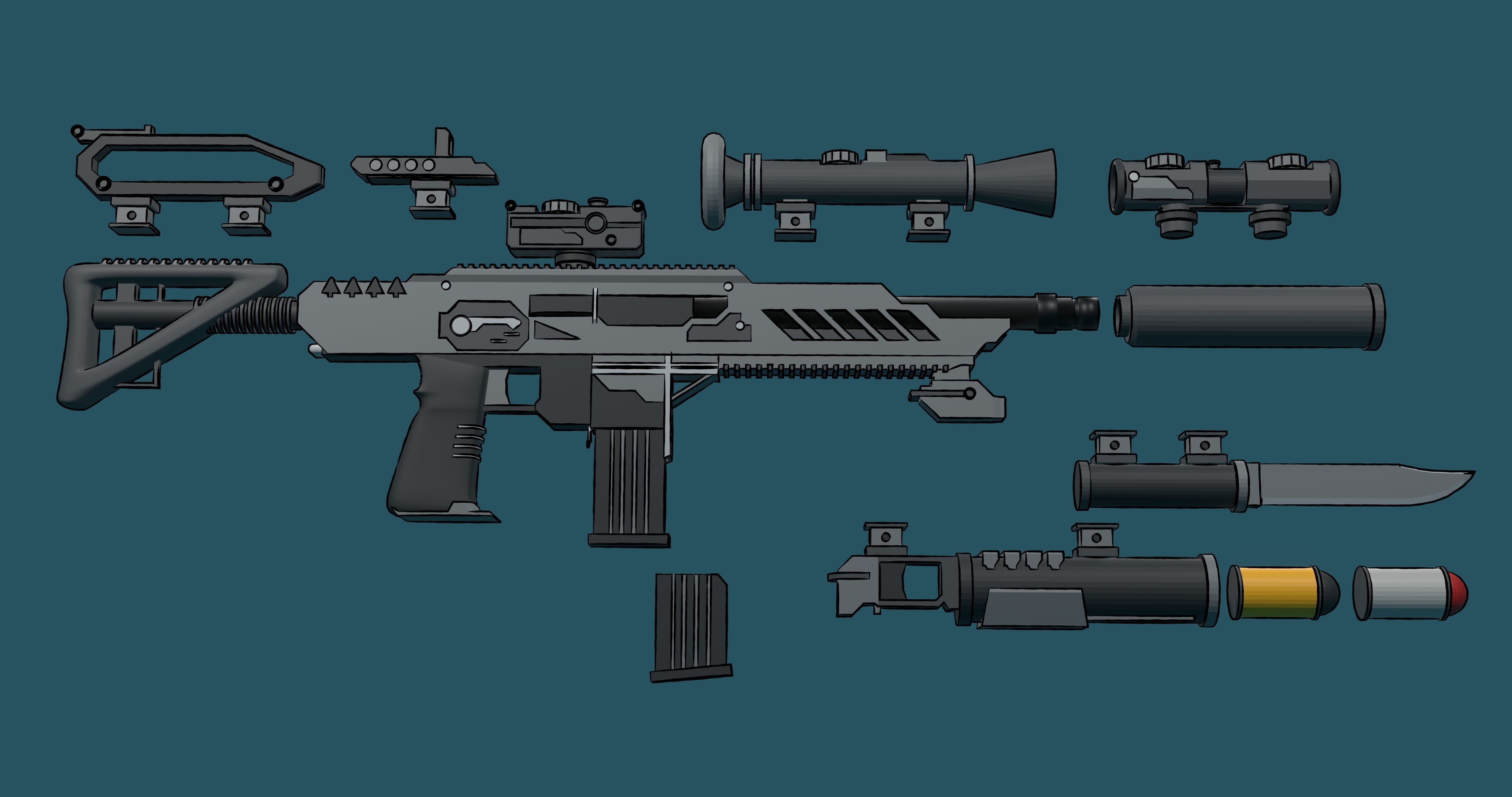 Borderlands style modular assault rifle 3D model | CGTrader