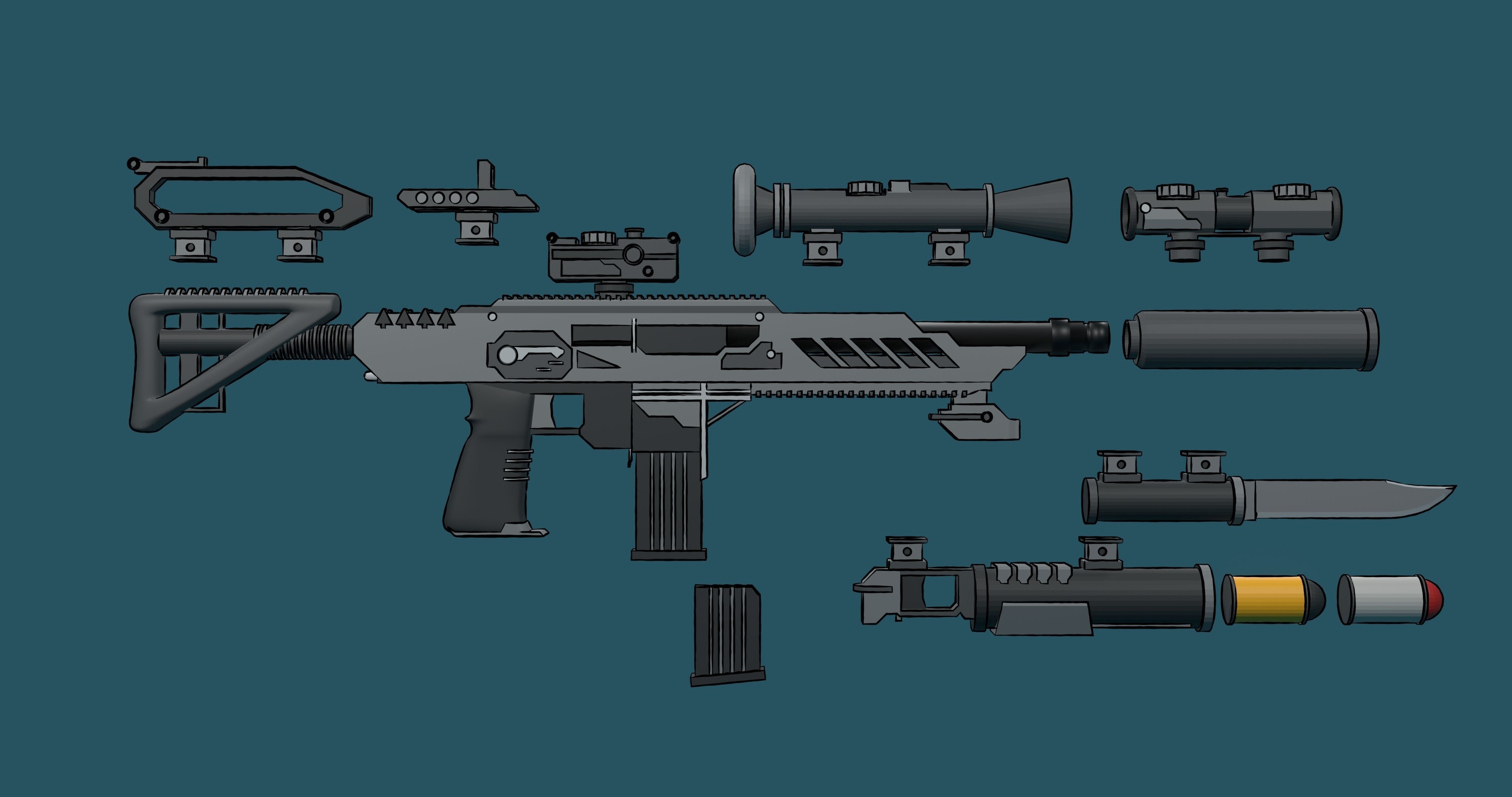Borderlands style modular assault rifle 3D model | CGTrader