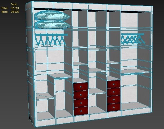Wardrobe closet with shelves and drawers 3D model | CGTrader