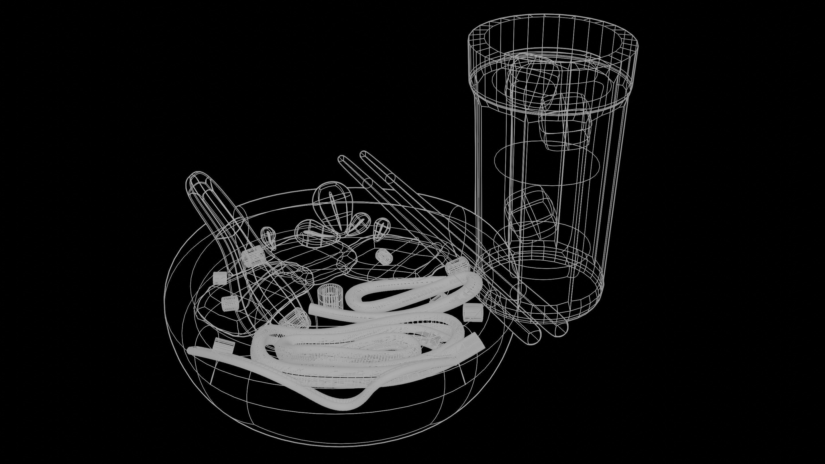 3D model Cartoon Low Poly Beef Noodle Soup and Ice Tea VR / AR / low ...