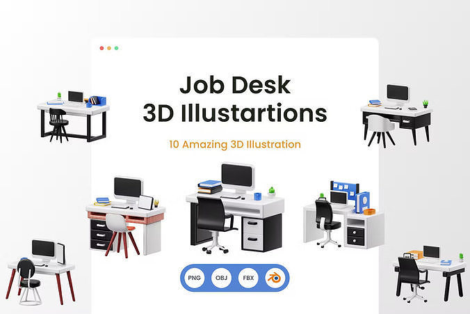Job Desk 3D Render Illustration free VR / AR / low-poly 3D model | CGTrader