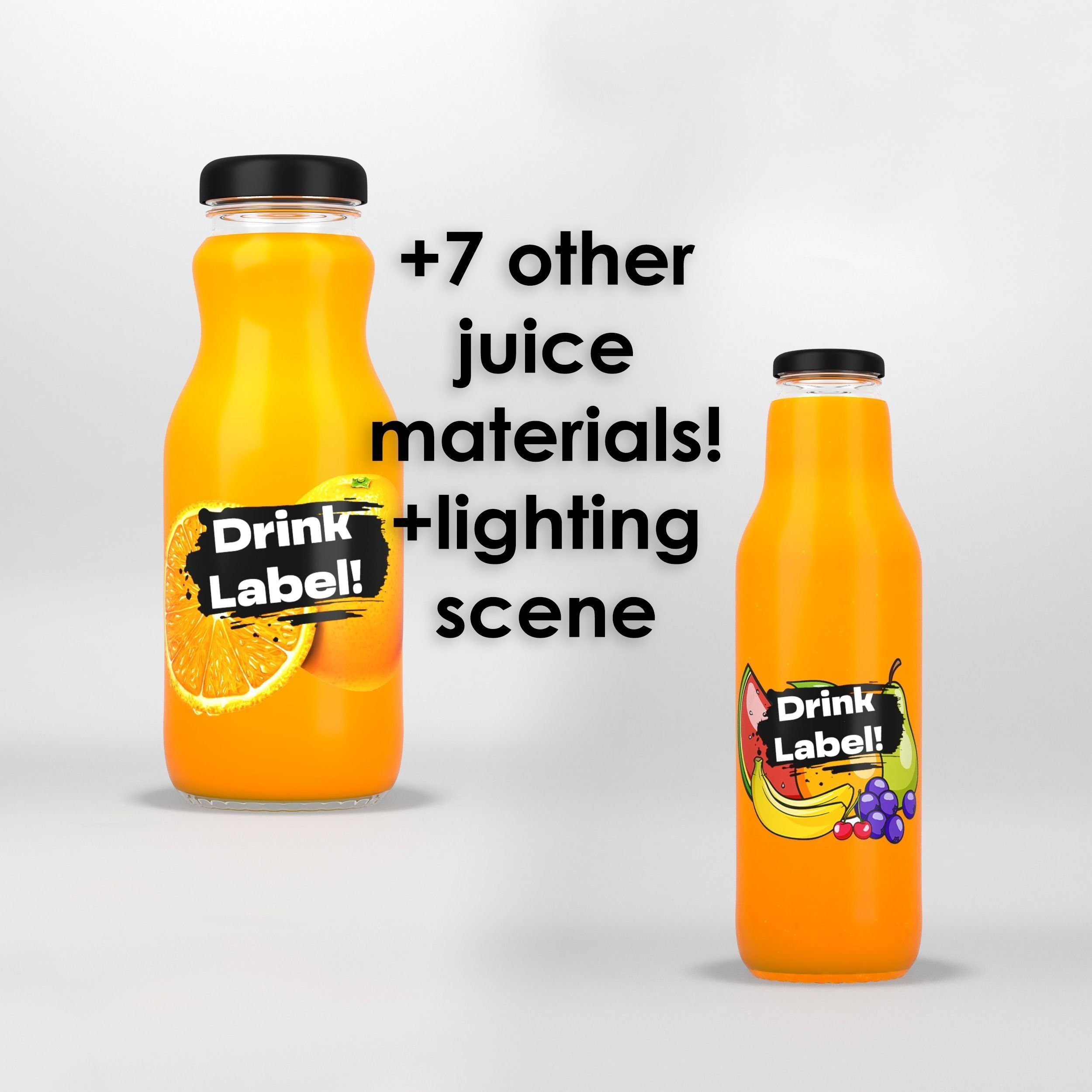 Glass Bottle Set with 7 Juice Materials free 3D model animated | CGTrader