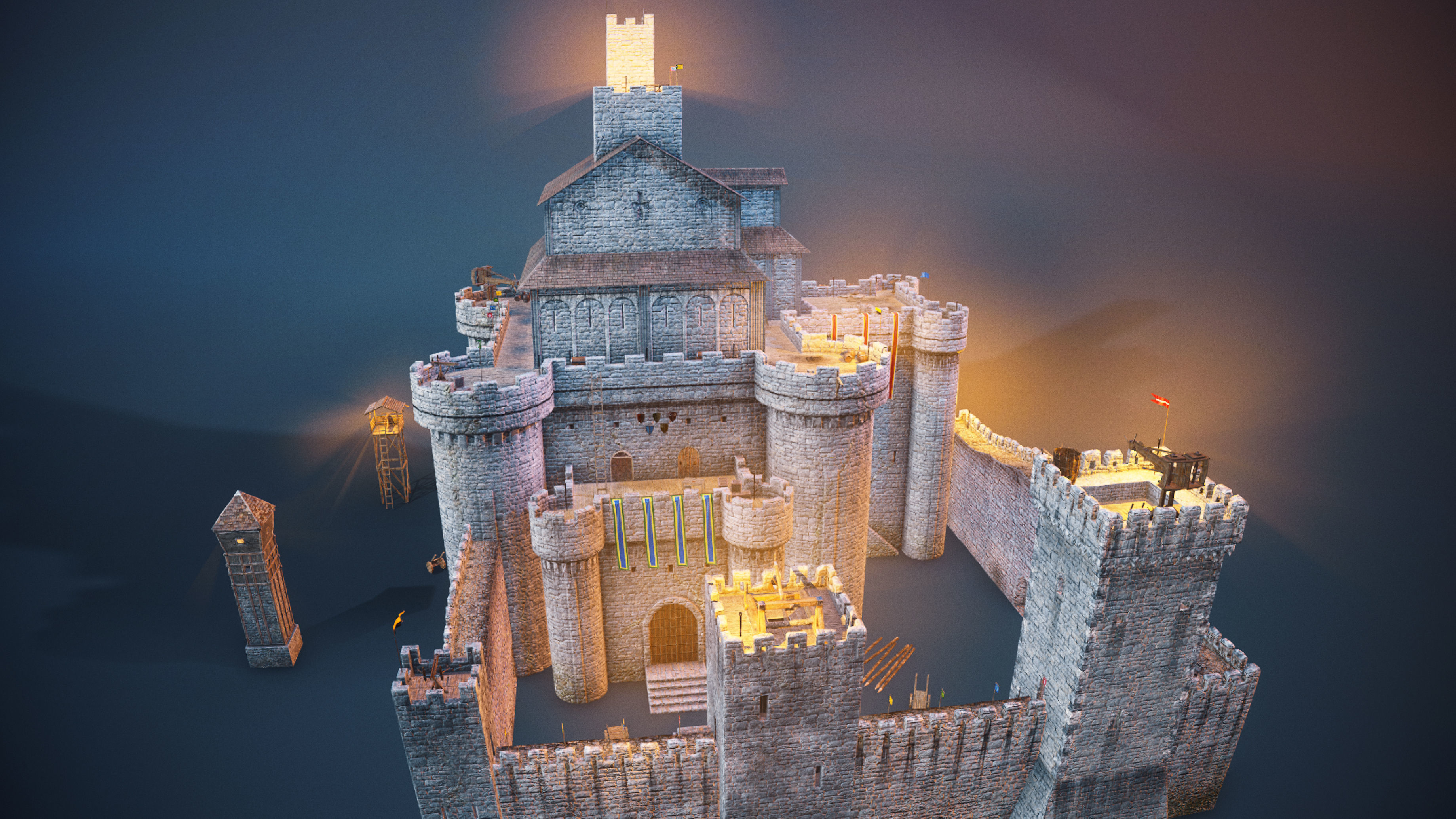 3D model Top-Down Medieval Castle VR / AR / low-poly rigged animated ...