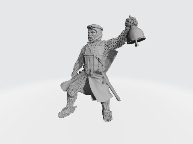 Medieval knight celebrating holding pagan helmet 3D model 3D printable ...