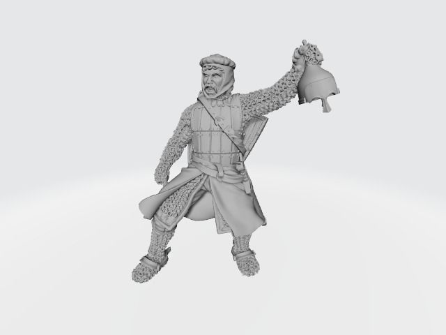 Medieval knight celebrating holding pagan helmet 3D model 3D printable ...