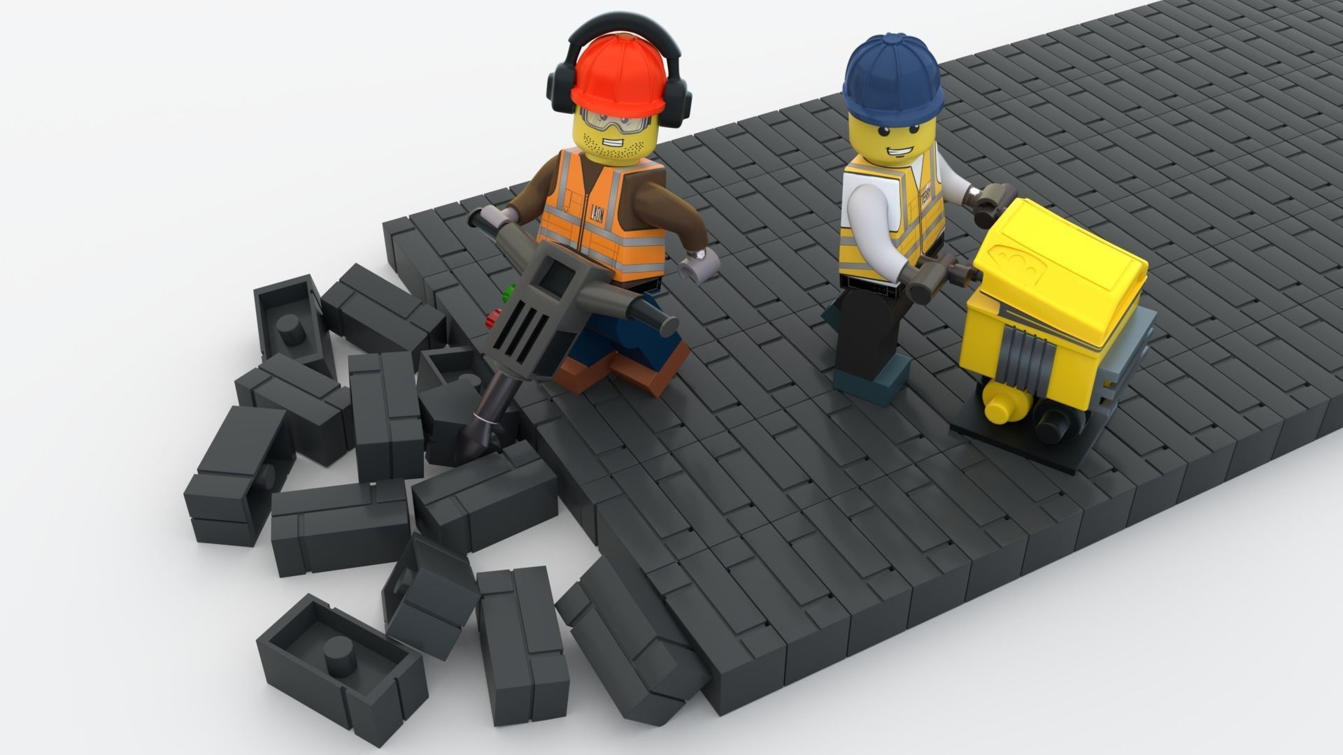 Lego workers and construction equipment 3D model rigged | CGTrader
