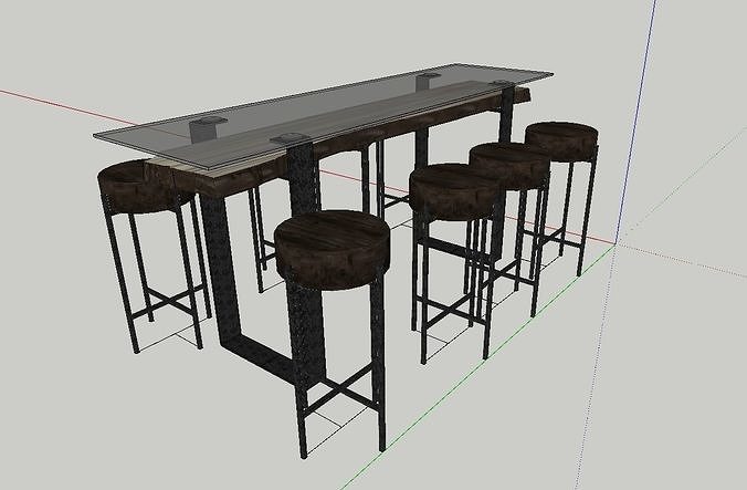 Bar dining table set free 3D model | CGTrader