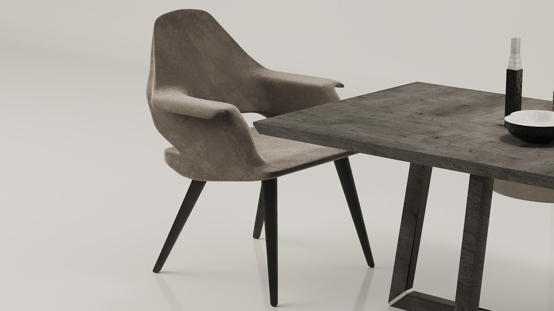 Monochrome Dining Table Set 3D model | CGTrader