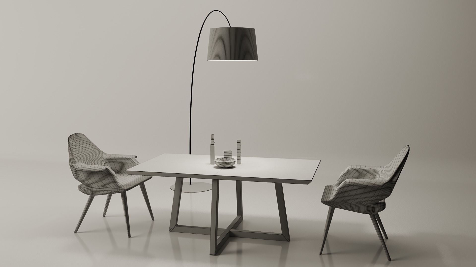 Monochrome Dining Table Set 3D model | CGTrader