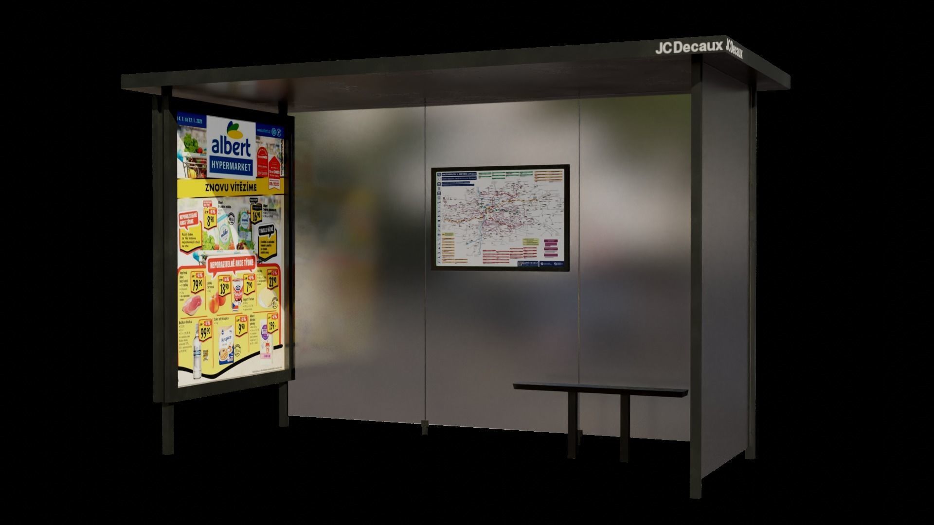 3D model Low Poly Realistic Bus Stop with Textures VR / AR / low-poly ...