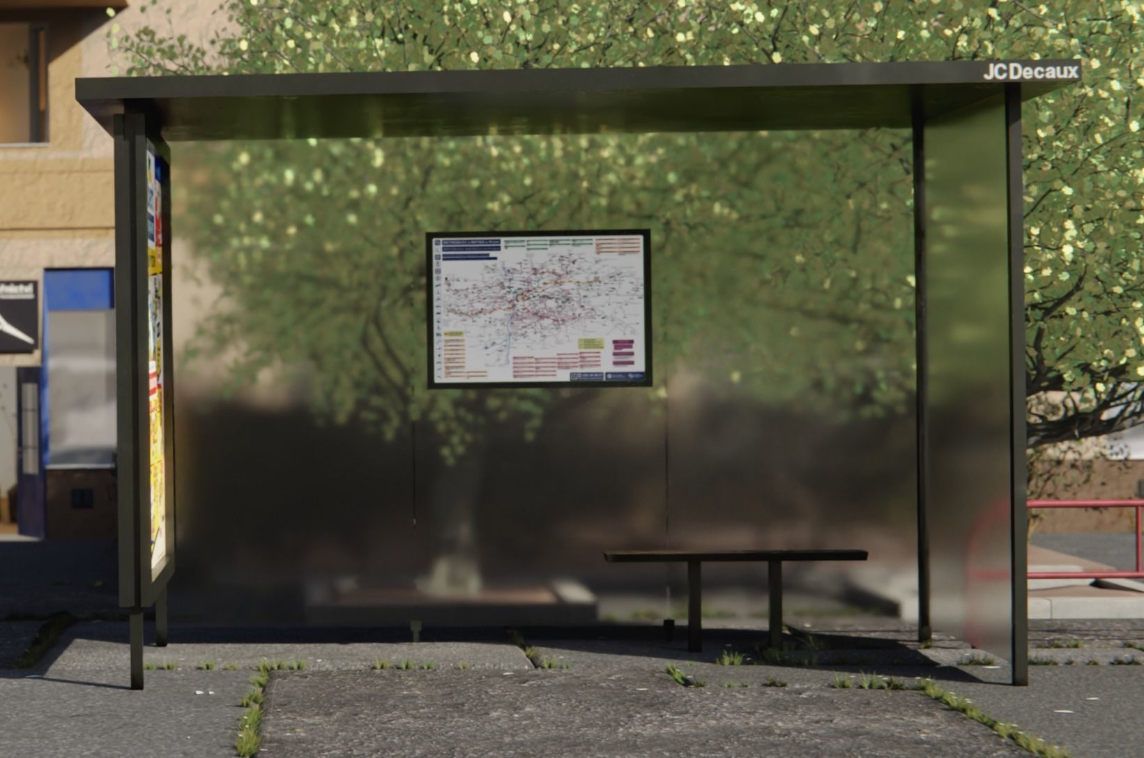 3D model Low Poly Realistic Bus Stop with Textures VR / AR / low-poly ...
