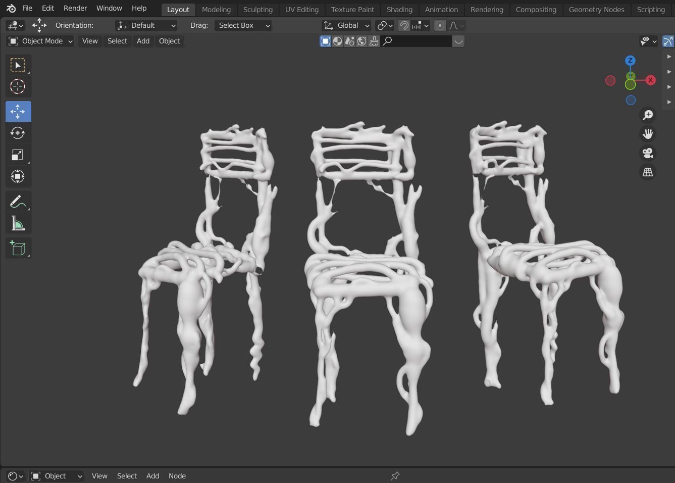 3D model Three tree chairs Garden grass Bark and Dark 4k VR / AR / low ...