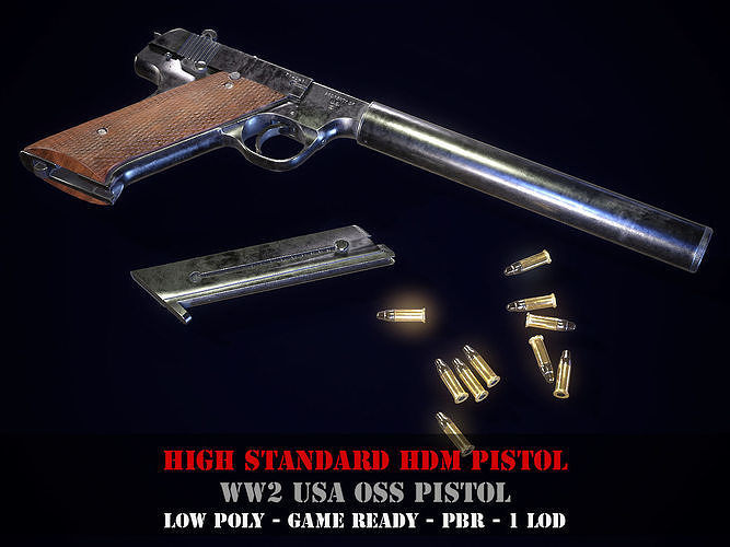 3D model High Standard HDM - WW2 USA Pistol - Game ready PBR 3D model ...