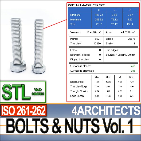 Bolts Nuts Vol 1 ISO 261 262 STL Printable... 3D Model 3D printable OBJ ...