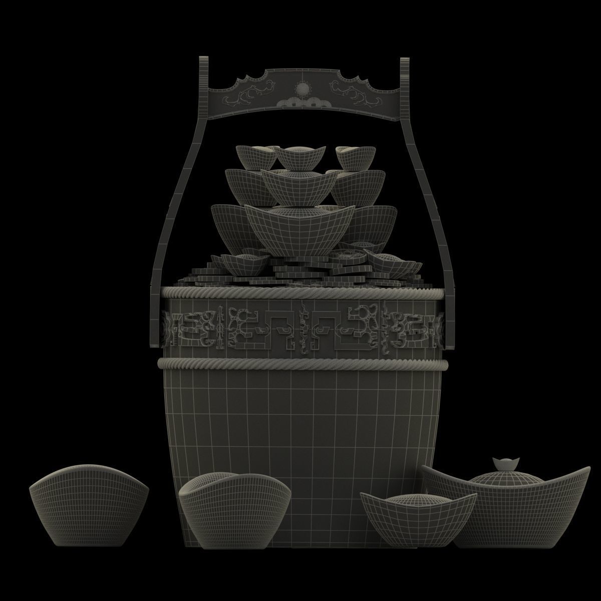 Chinese gold Ingot bucket 3D model | CGTrader