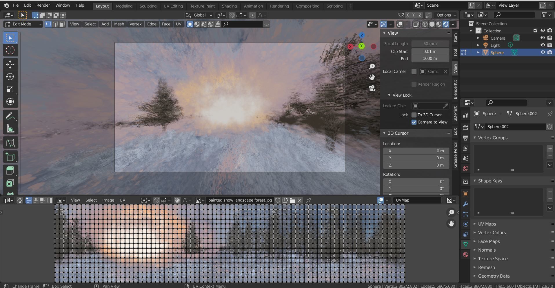 3D model 360 VR Panoramic Skybox equirectangular handpainted snow ...